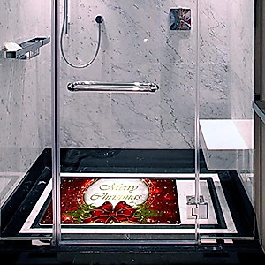 Lilibeely Bathtub Non-Slip Mat Baby Bath Tub Mat Anti-Slip with Suction Cups Christmas Golden Bell Red Bathroom Tubs Massage Shower Mat