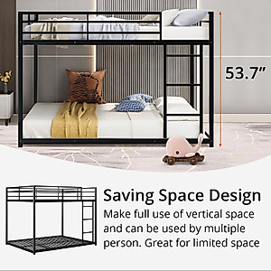 INCLAKE Full Over Full Bunk Bed, Heavy Duty Metal Bunk Bed Frame with Built-in Ladder and Safety Guard Rail, Low Bunk Bed for Teens Adults, Noisy Free & No Box Spring Needed, Black