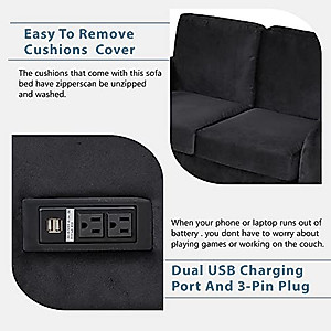 ERYE 3-in-1 Futon Daybed with Pull Out Sleeper Couch Bed, Loveseat Sofa W/Reclining Backrest Convertible Sleep Sofabed for Home RV Apartment Office Living Room