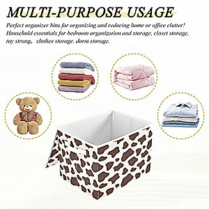 Kigai Retro Cow Print Storage Basket with Lid Collapsible Storage Bin Fabric Box Closet Organizer for Home Bedroom Office 1 Pack