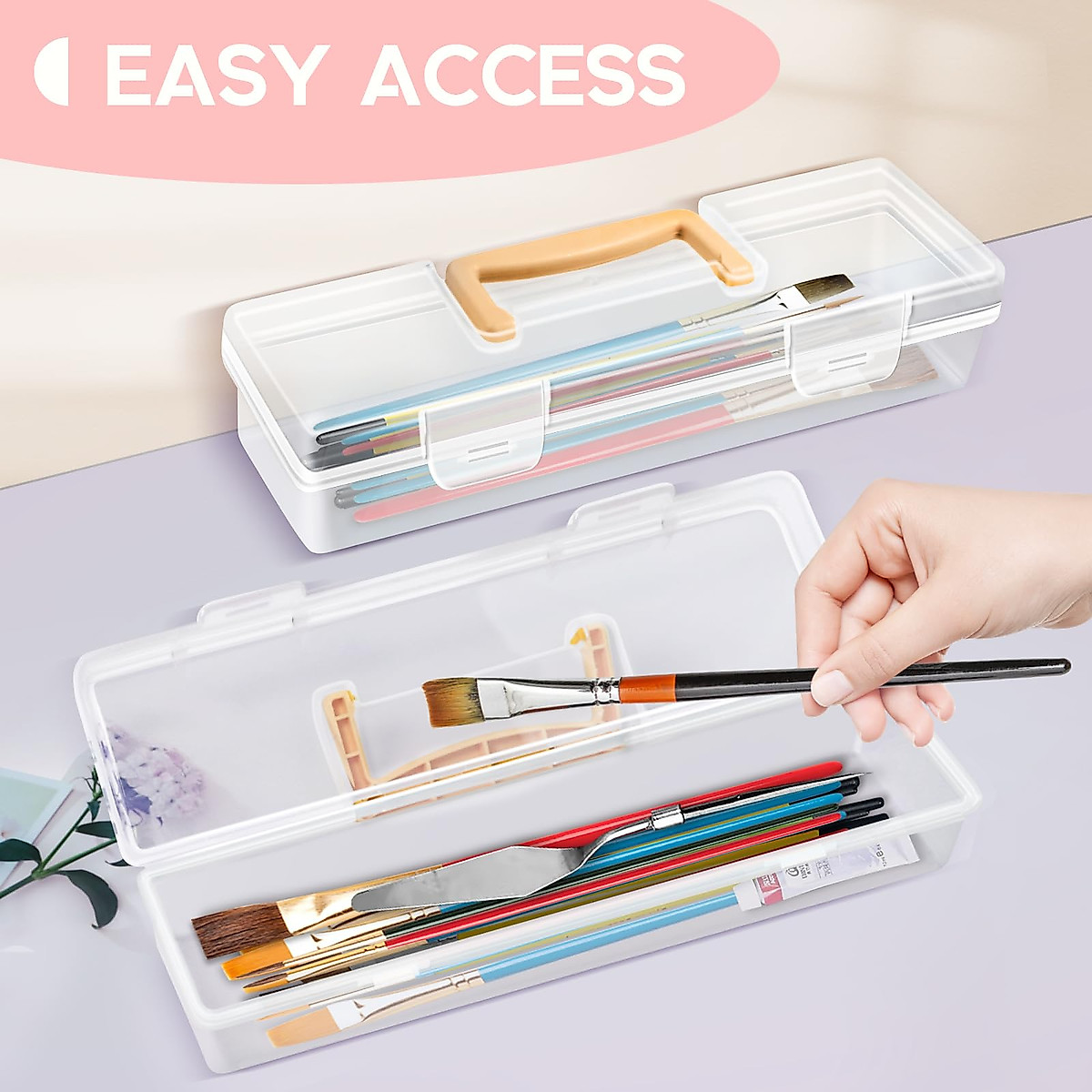 Vowcarol 2 Pack Paint Brush Case Portable, Long Paint Brush Storage Box, Paint Brushes Holder