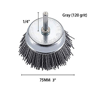 TILAX 3 Inch Abrasive Wire Cup Brush Assorted Cup Brushes 3 Pcs, Nylon Cup Brush for Drill 1/4" Arbor, Grit 80# 120# 320# Cleaning Rust, Stripping and Abrasive, for Drill Attachment