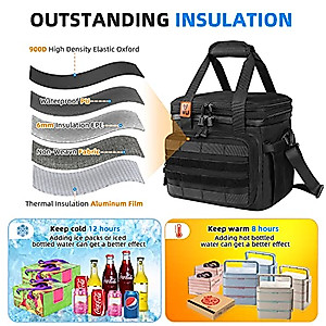 WU Insulated Large Lunch Bag 15L 18L Adjustable Dry Wet Separation Lunch Box Heavy Duty Waterproof Leakproof Soft Cooler Food Bag Kit, Black