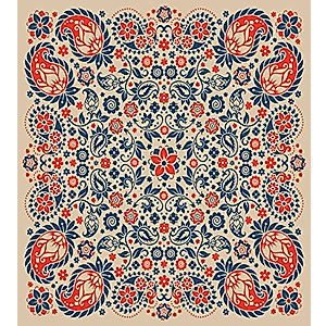 Ambesonne Paisley Duvet Cover Set, Floral Ornate Pattern Cultural Folk Persian Middle Eastern, Decorative 3 Piece Bedding Set with 2 Pillow Shams, Queen Size, Night Blue Orange Tan