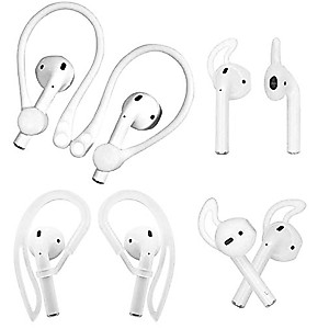ALXCD Ear Hook Ear Tips Compatible with Airpod, 2 Pairs Over-Ear Soft TPU Ear Hook & 2 Pairs in-Ear Silicone Ear Tips in 1 Set [Anti Slip][Anti Lost], Fit for Airpod Headphone 1+1+2S, White