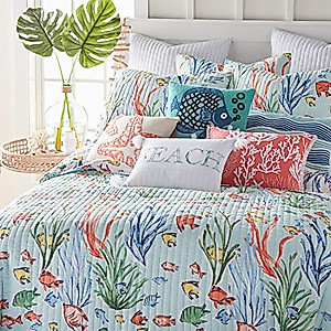 Levtex Home - Sancti Petri Quilt Set -Twin/Twin XL Quilt + One Standard Pillow Sham - Coastal - Yellow Blue Green Coral - Quilt Size (68x86in.) and Pillow Sham Size (26x20in.) - Reversible - Cotton