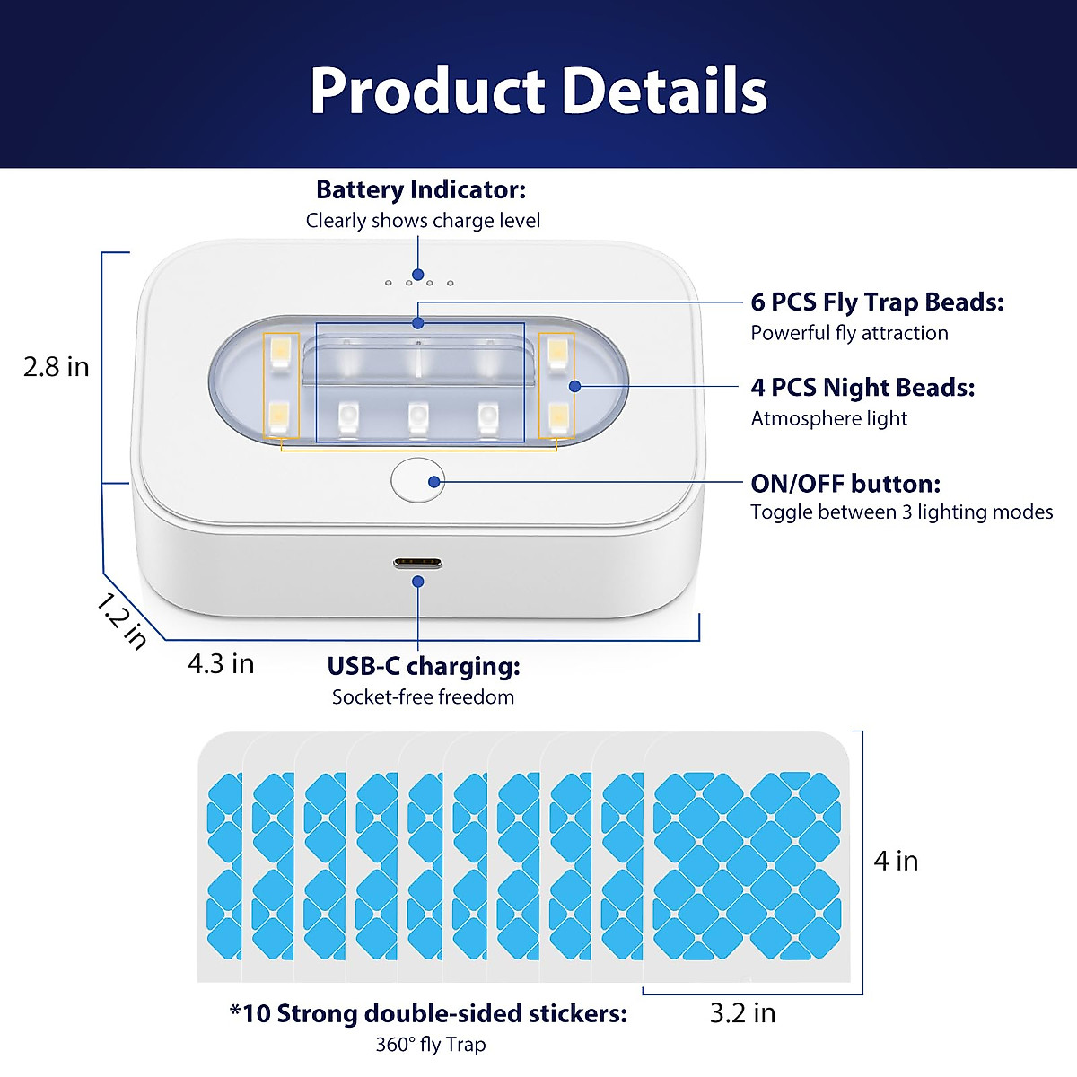 Fruit Fly Traps for Indoors, Rechargeable Fly Trap Indoor with Night Light Gnat Traps for House Indoor Bug Zapper for Plants Gnats Moths Mosquitos Pest Control with 10PCS Refills
