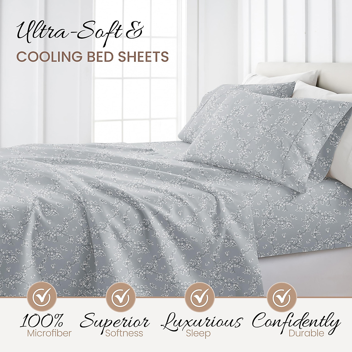Linen Market 4 Piece Full Bedding Sheet Set (Light Gray Vine) - Sleep Better Than Ever with These Ultra-Soft & Cooling Bed Sheets for Your Full Size Bed - Deep Pocket Fits 16" Mattress