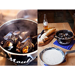 KitchenCraft Mussel Pot, World of Flavours, Enamel Dual-Purposed Lid, Medium 18 cm (6.5''), Black