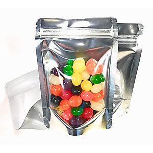 Smell Proof 4 Mil Mylar Food Storage Bags (50 Pack) Clear Front Heavy Duty Zip Seal 4.5x6.5x1.5 / 6x9x3 Inch Stand Up Leak Proof Food Grade Foil Pouch. Heat Sealable with Iron. ROYPACK (Medium)