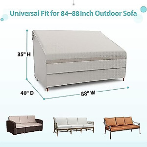 MR.COVER 3-Seater 600D Outdoor Sofa Cover, Ultimate Waterproof Patio Furniture Cover, Fit for Outdoor Couch Cover, 88W x 40D x 35H Inches, Strong & Sturdy, Beige