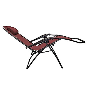 Caravan Sports Zero Gravity Outdoor Portable Folding Camping Lawn Deck Patio Pool Recliner Lounge Chair for Adults, Adjustable Headrest, Burgundy