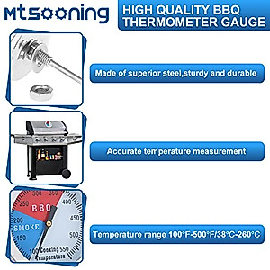 2PCS Grill Thermometer, BBQ Charcoal Grill Pit Smoker Temp Gauge with Fahrenheit and Heat Indicator for Smoker Grill Wood Charcoal Pit, Heat Indicator Grill Temp Thermometer