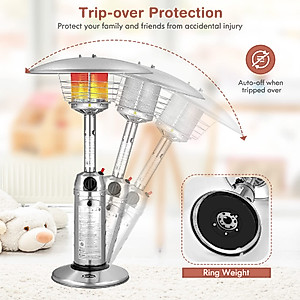 Giantex Outdoor Propane Patio Heater, 11,000 BTU Portable Tabletop Heater w/Weighted Base, Stainless Steel, Adjustable Thermostat, Electric Heater for Backyard, Garden, Commercial Restaurant, Silver