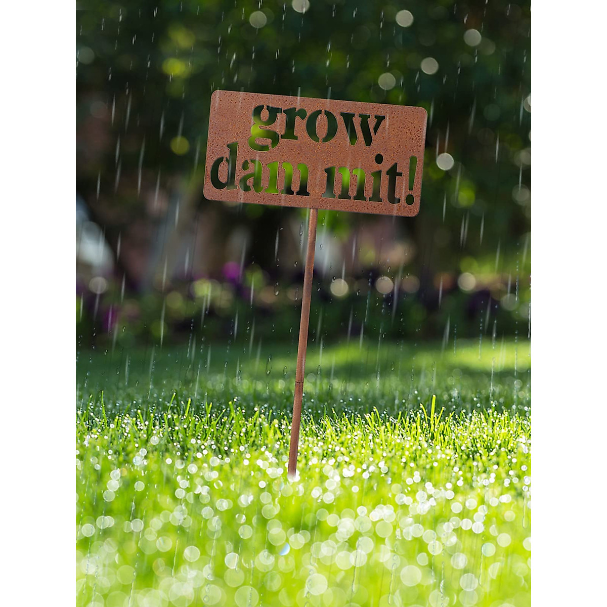 Grow Dammit Garden Signs Decor- Metal Garden Stakes Sign Funny Gardening Gifts with Gift Box for Women Men and Gardeners (19.7 Inches Tall)