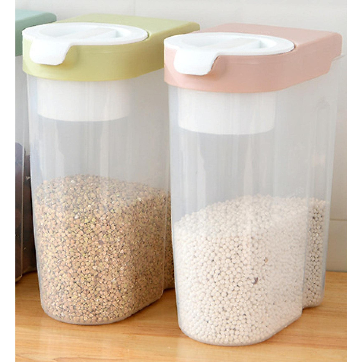 DUKUL Food Storage Containers with, Kitchen Household Rice Bucket Sealed cans for Pasta, Pasta, Dry Food, Flour and Sugar, Plastic Jars for Food Pantry Organization and Storage Pink+Green