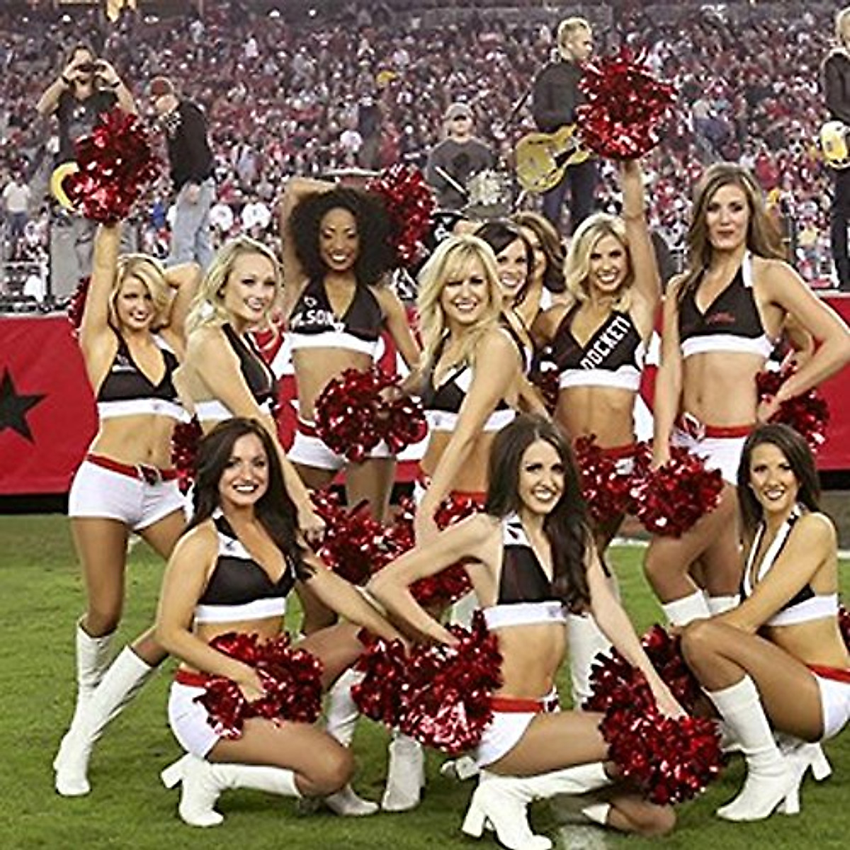 Gofypel Cheerleading Poms Squad Spirited Fun Cheerleading Kit Cheer Poms Handheld Pom Dance Party Football Club Decor Ball with Baton Handle (2 Pack) (Red)