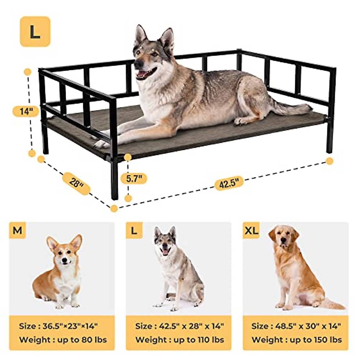 Veehoo Metal Elevated Dog Bed, Cooling Raised Pet Cot with Chew Proof and Washable Textilene Mesh, No-Slip Feet and Stable Rustless Frame for Indoor & Outdoor, Large, Brown
