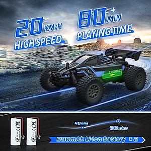 TURCGUO RC Truck,1:18 2WD All Terrain Fast Remote Control Car Electric Race Gift Boy Toy Off Road 20km/h 2.4GHz Radio RC Monster Truck for Adults with 2 Rechargeable Batteries