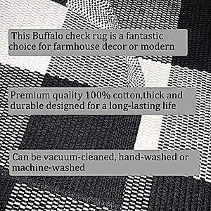 Buffalo Plaid Check Rug - 27.5''x43'' Cotton Hand-Woven Indoor/Outdoor Area Rugs for Layered Door Mats Washable Carpet for Porch/Kitchen/Farmhouse Black/White