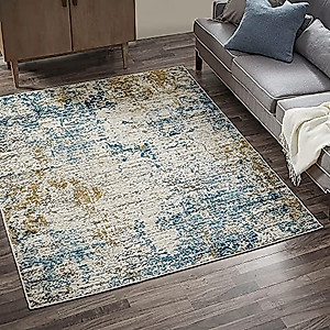 Madison Park Newport Pegasus Woven Turkish Area Rugs for Living Room, Indoor Dining Accent Modern Home Décor, Ultra Soft Floor Carpets for Dining Room, 2'7"W x 7'L Blue/Cream