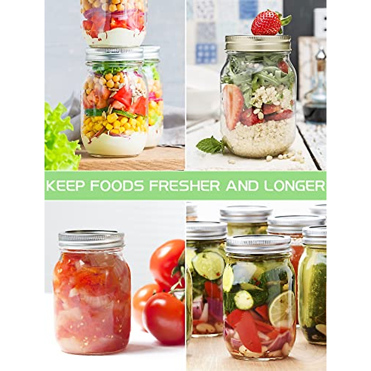 Hurrikane Mason Jar Vacuum Sealer Kit, Jar Sealer for Food Storage with Mason Jar Kit and Electric Vacuum Pump, Compatible with Foodsaver Vacuum Sealer Machine, Suitable for Regular and Wide Mouth Mason Jars