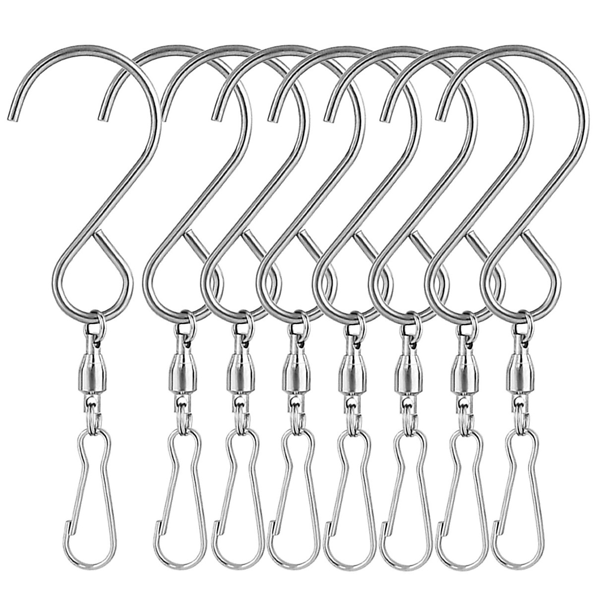 AMZSEVEN 8 Pack Swivel Hooks Clips for Hanging Wind Spinners, Wind Chimes, Bird Feeder, Crystal Twisters Party Supplies （Silver）