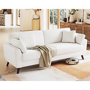 AMERLIFE Sofa, 86 Inch Modern Couch with 4 Throw Pillows, 3 Seater Couch for Living Room, Offwhite Boucle Upholstered Sofa