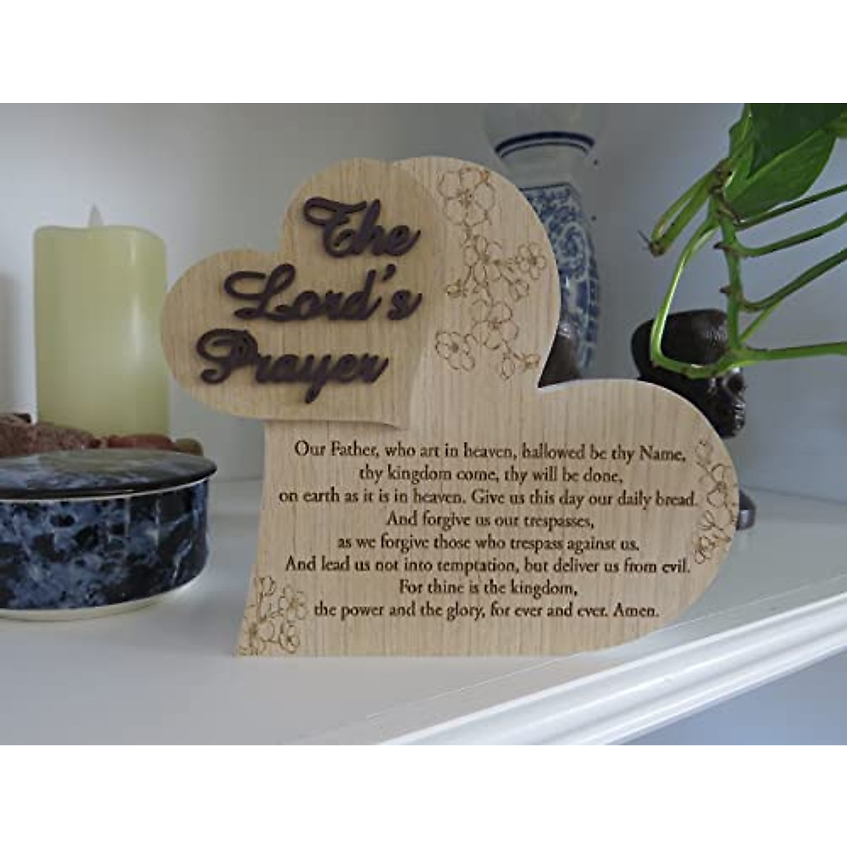 UNIDECO Wooden Heart Décor Wall - 7.0 Inch The Lords Prayer Wall Art - Wood Heart Shaped Decoration for Home - Hanging Art Living Room Accent Shelve - Decorative Religious Praying Rustic Kitchen