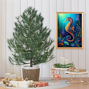 Worihut 5D Diamond Painting Kits 16x20 Inch Round Full Drill Seahorse Diamond Art Sea Theme Kits for Adults, Handmade Gifts for Home Wall Decor