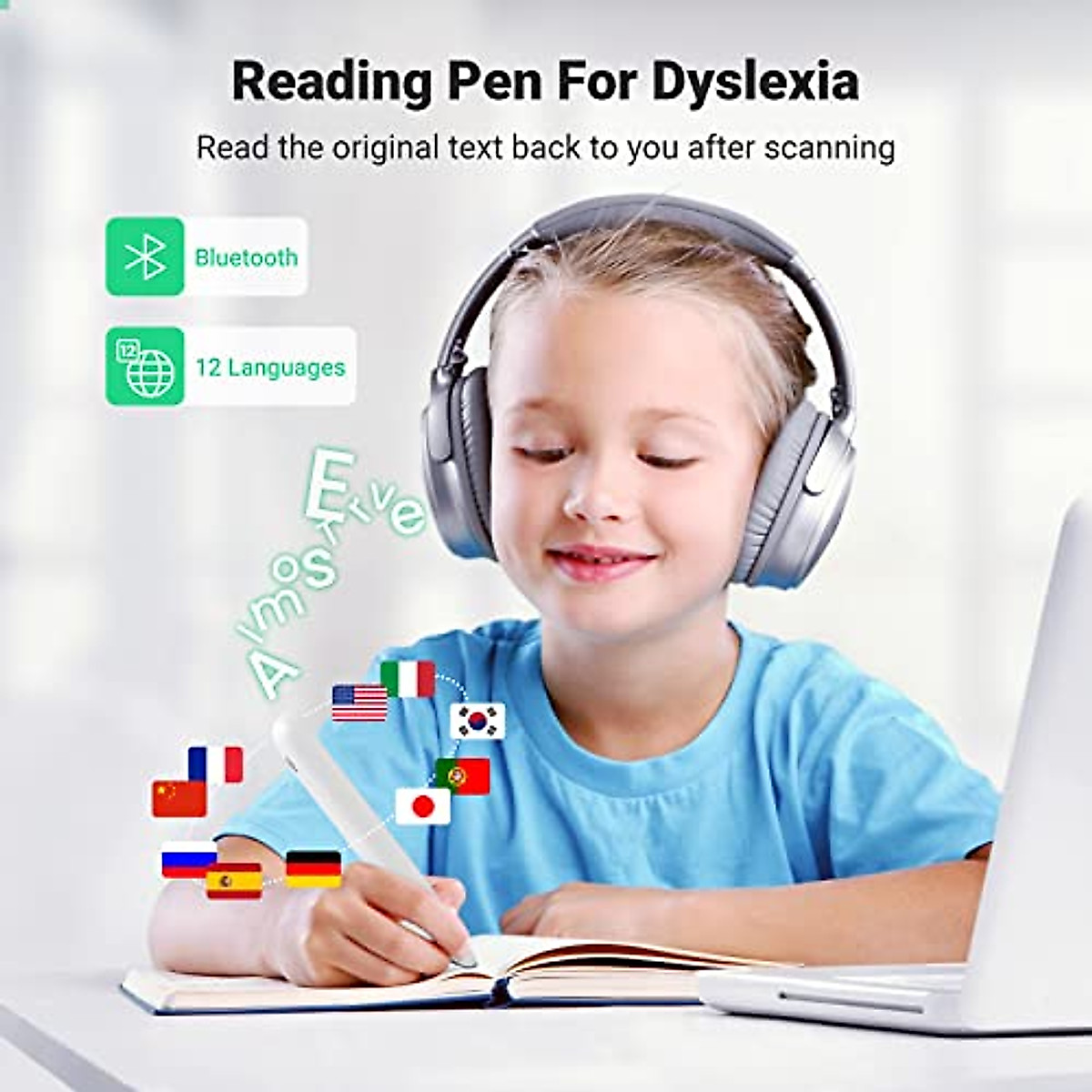 SVANTTO Pen Scanner, Text to Speech Device for Dyslexia, OCR Digital Highlighter Reader Pen, Exam Reading Pen, Bluetooth Langage Translator, No Monthly Fee