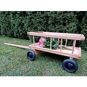 Premium Wooden Wagon JAS - Safe and Beautiful | Ideal for Weddings and Flower Girls | Color: White Fluff + seat Belt| Wheels: Rubber