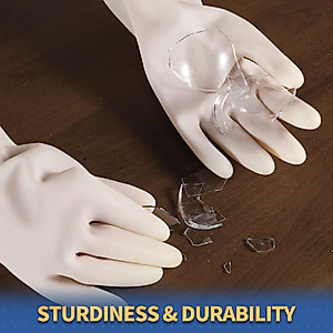 BOOMJOY Nitrile Cleaning Gloves, Long Cuff Dishwashing Gloves Heavy Duty, Reusable Medium Gloves for Kitchen, Bathroom, Gardening, Working, Pet Care - White, 3 Pairs, Size M