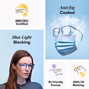 Stoggles Round Z87.1 Certified Polycarbonate Safety Glasses, Scratch & Shatter-Proof, Blue-Light & UV Blocking Lens, Top & Side Shields, Anti-Fog Dip Coated, Durable, Protective & Stylish Eyewear