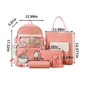 Aiyify 5Pcs Kawaii Backpack Cute Backpack for School Aesthetic Backpack Kawaii School Supplies Backpack Set with Accessories (Black)…