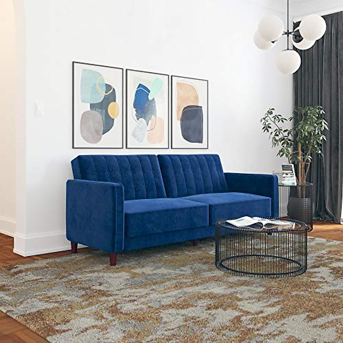 DHP Ivana Tufted Futon, Blue Velvet