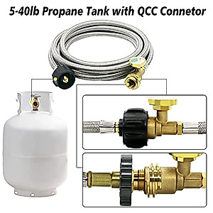 GardenNow Upgraded 12 FT Propane Tank Extension Hose Braided with Gauge, QCC1/Type 1 Tank Extension Hose, Acme to Male QCC/POL Fitting, Leak Detector Replacement for Propane Tank Appliances, Gas Grill