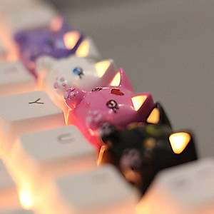 HFSECURITY 3D Resin White Purple Pink Black Cute Cartoon Cat Design Backlit Keycaps for Cherry Mx Switch Mechanical Gaming Keyboard (Blackcatkeycap)