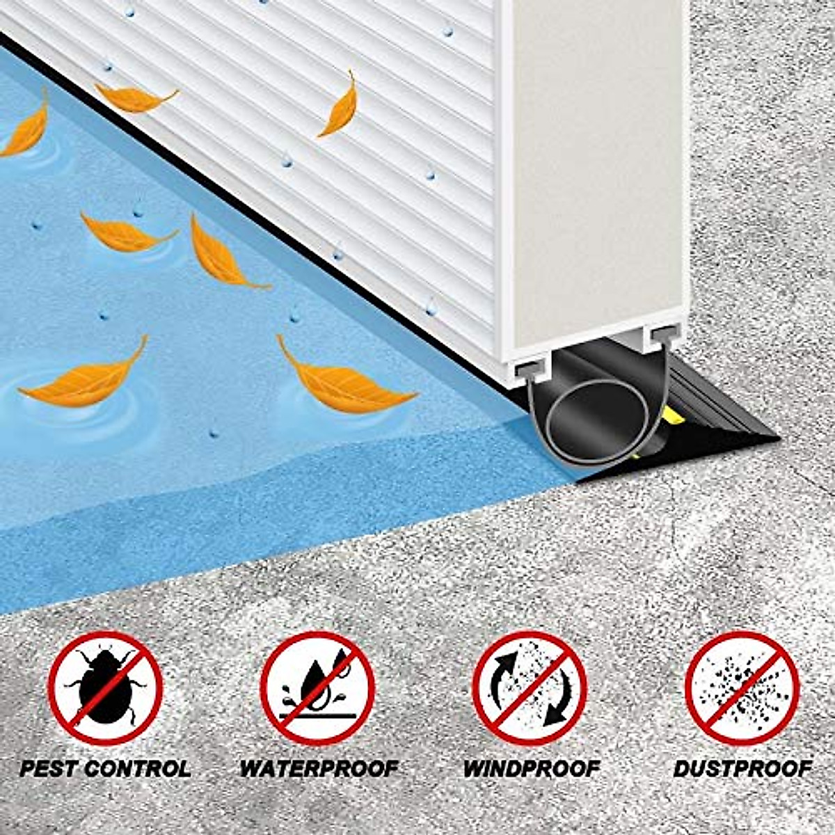 Universal Garage Door Bottom Seal Strip,Weatherproof Rubber DIY Weather Stripping Replacement, 12FT Length, Black