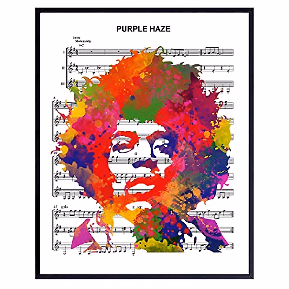 Jimi Hendrix 8x10 Poster, Wall Art, Home Decoration - Graffiti Pop Art Decor for Apartment, Music Studio - Urban Street Art Style Purple Haze Sheet Music Picture Print - Gift for Guitarist, Musician