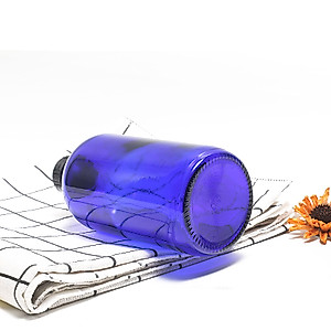 MANHOJIA 16oz blue Glass Bottles with Reusable Lids (2 Pack),Refillable Boston Storage bottle,Dispensing Bottles for Homemade Vanilla Extract, Essential Oils, plant