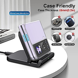 SwanScout Wireless Charger for Samsung Z Flip, Foldable Fast Wireless Charging Stand for Samsung Galaxy Z Flip 5/Z Flip 4/Z Flip 3, Samsung Charging Station for Galaxy Z Flip Series (No Adapter)