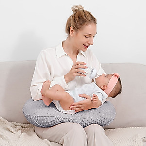 QUENESS Nursing Pillow Cover Breastfeeding Pillow Cases Minky Dot Slipcover (Gray)