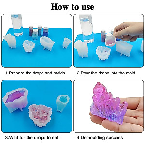 4 PCS Quartz Crystal Resin Molds, AFUNTA Crystal Cluster Silicone Molds Gravel Epoxy Casting Molds for Jewelry Making, Craft, Keychain