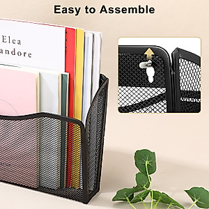 Tatuo 12 Pack Mesh Wall Mounted File Holder Hanging File Organizer Vertical Wall File Organizer Holder Rack for Office and Home, Black (with Label Panel)