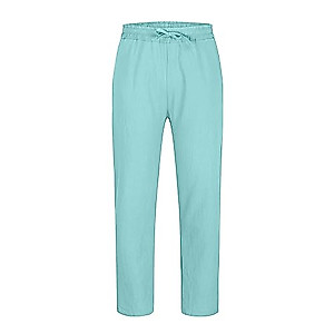 GiliGiliso Men's Casual Pants Men Solid Casual Elastic Waistband Pocket Cotton Linen Panel Trousers Pants Men's Compression Shorts Mint Green, XL