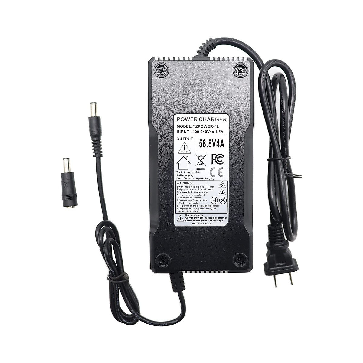 58.8V 4A Lithium Battery Charger AC Adapter Power Supply for 14S 51.8V 52V Batteries Pack DC 5.5 * 2.1mm Plug with 5.5 * 2.5mm Tip