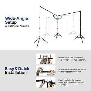 Julius Studio 20 feet Max Crossbar, 250° Rotatable Angle, Double Wide Telescopic Backdrop Stands, Background Support System with 6 Spring Clamps and 3 Counter Weight Sand Bags, JSAG794