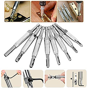 Bestgle 16 in-1 Center Drill Bit Set, 8pcs 1/4" Hex Shank Self Centering Hinge Hole Drilling Tool Kit for Woodworking Window Door Hinge with 1 Hex Key & 8 Replacement Drill Bits & Plastic Storage Case