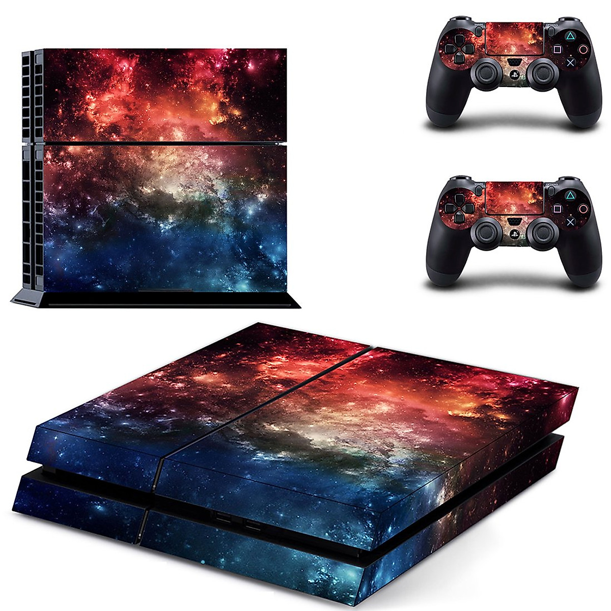 Wodoys Vinyl Stickers Skins Fit for PS4 Console and Controllers Suit Whole Body, Orange Blue Nebula